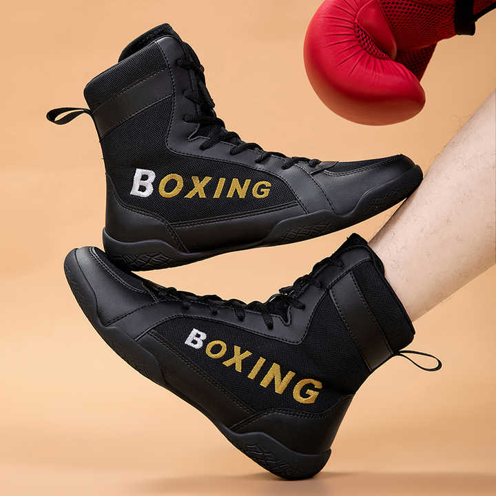 High Ankle Fighter White Black Boxing Boots Custom Leather Wrestling ...