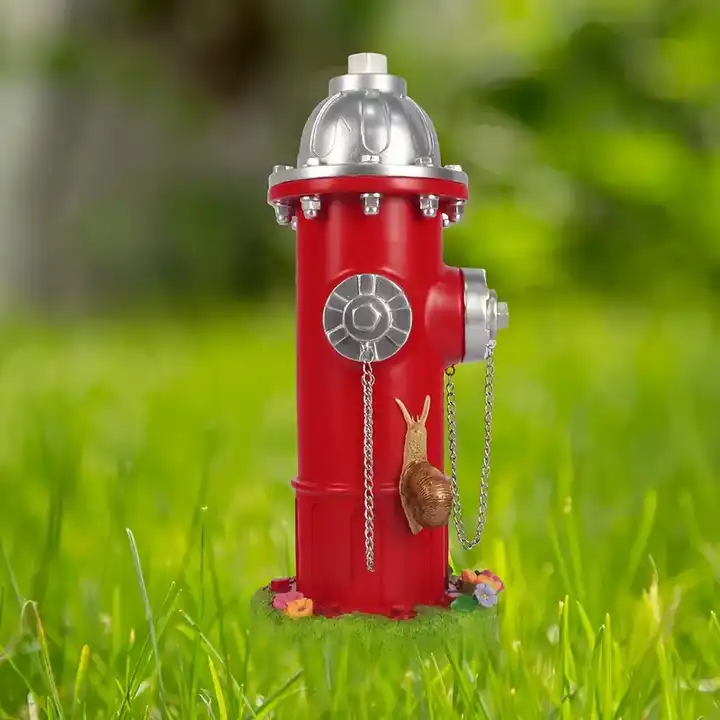 Red Resin Fire Hydrant Garden Ornament with Silver Top and Metal Chain ...