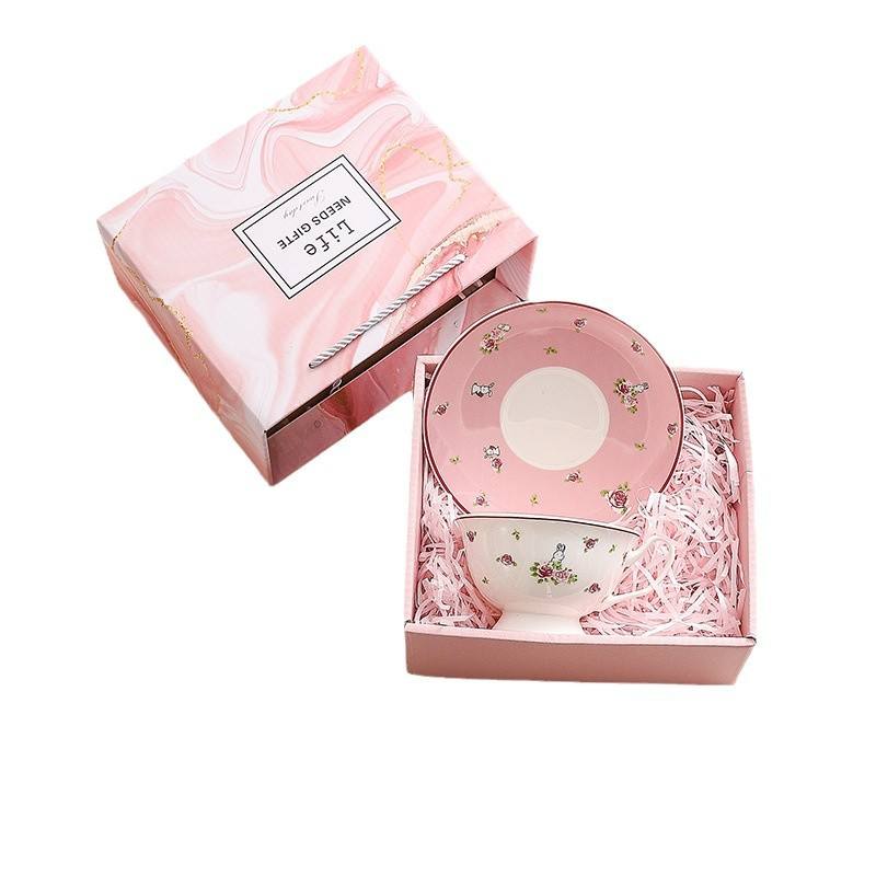 Pink Ceramic Coffee Cup and Saucer Cute Rabbit & Floral Design Girls ...