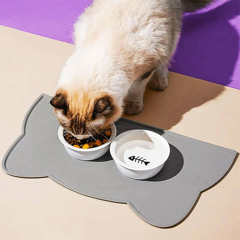 Multicolor Cartoon Bite Resistant Gray Silicone Pet Mat Cute Cat and ...