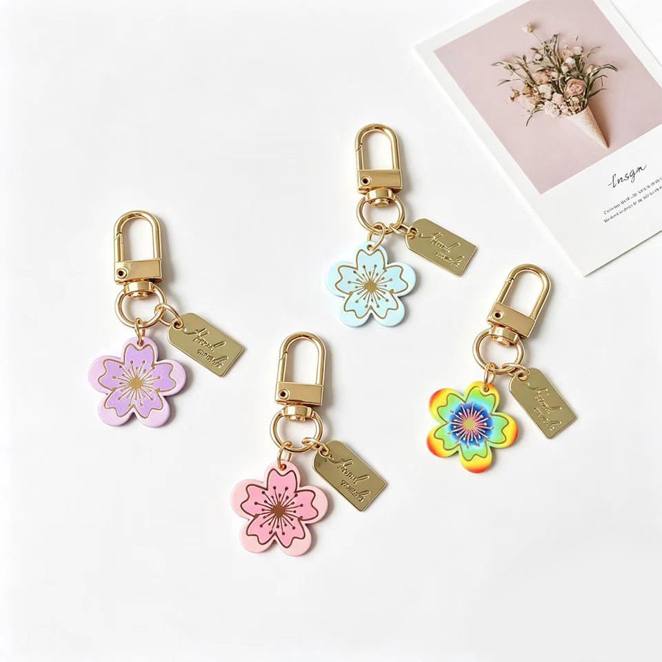 Cute Cherry Blossom Alloy Mental Keychain with Gold Metal Carabiner ...