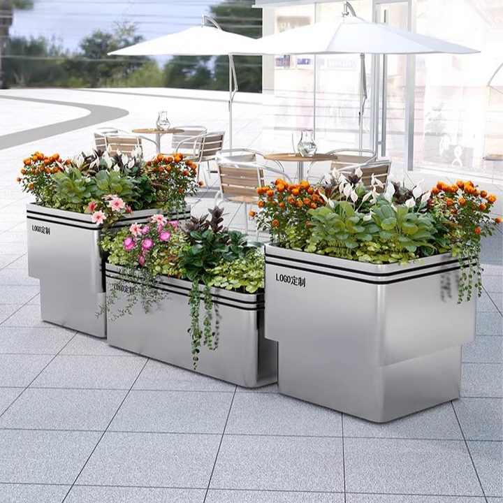 Rectangular Large Outdoor Metal Tree Planter Boxes Garden Hall Metal ...