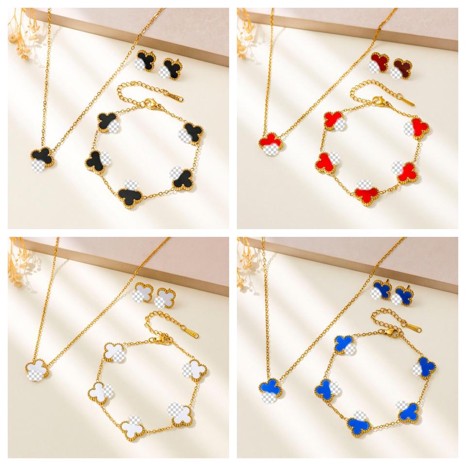Cross-border Lucky Four-leaf Clover Necklace Bracelet Earrings ...