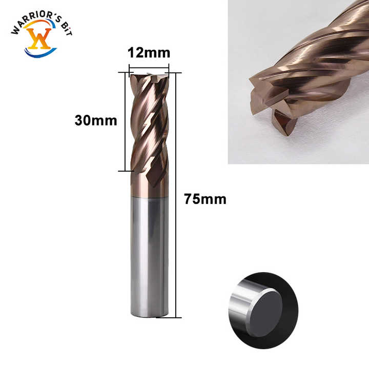 Warrior's Bit CNC 12mm Solid Carbide End Milling Cutter 4Flute Flat ...