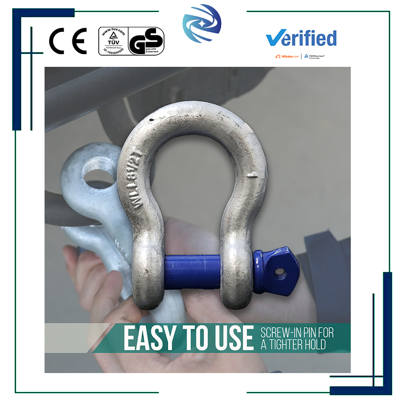 US Type G209 Bow Shackle 3.25T to 12T Carbon Steel Shackle with Screw ...