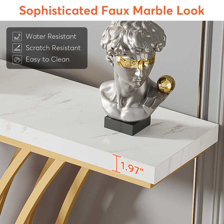 Tribesigns Modern Entryway Table with Metal Base & Faux Marble Console ...