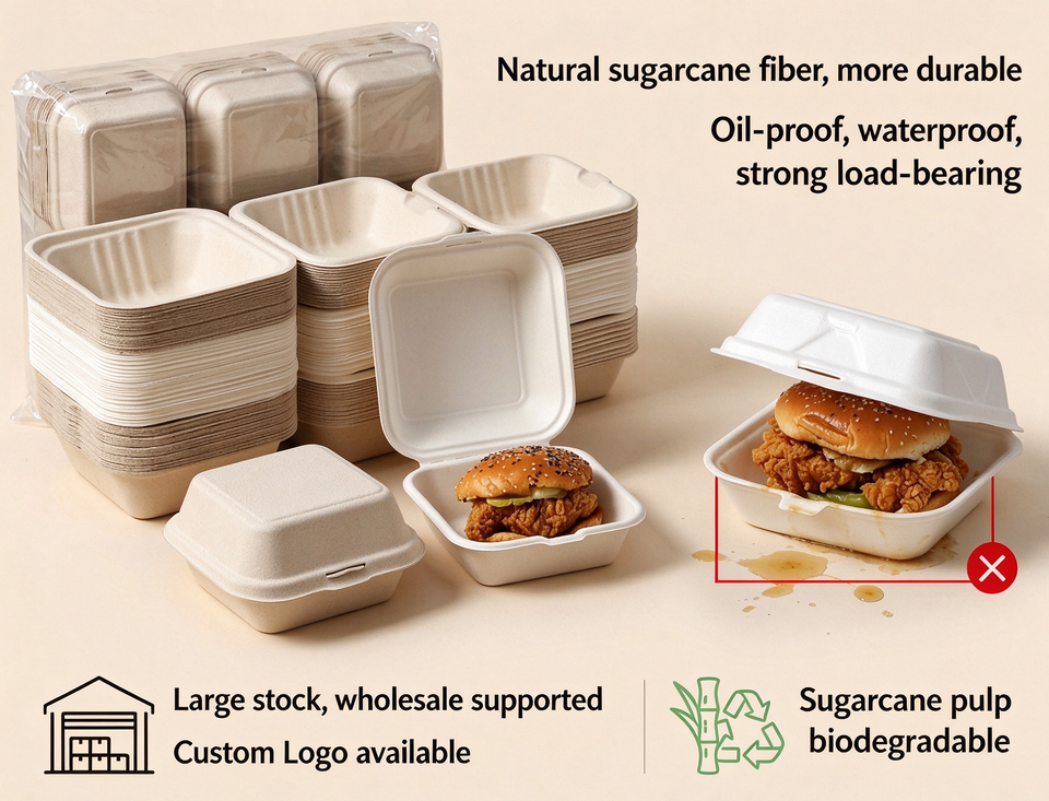 9*6 Inch 30 oz Bagasse Hinged Container Home Use Clamshell Reusable ...