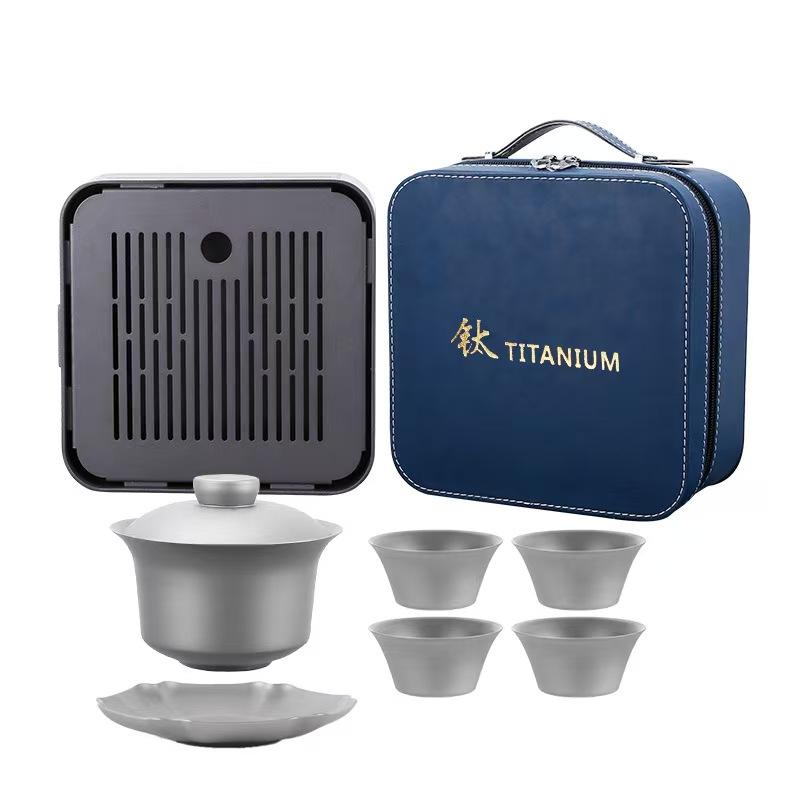 99.6% Pure Titanium Tea Set, 1 Gaiwan + 4 Cups Portable Tea Kit for ...