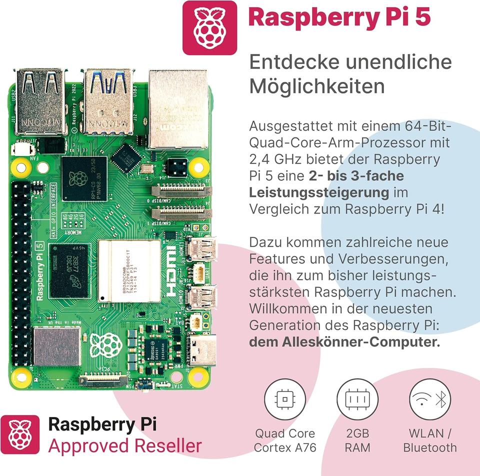 Berrybase Raspberry Pi 5 Starter Kit - 1GB RAM Official Bundle