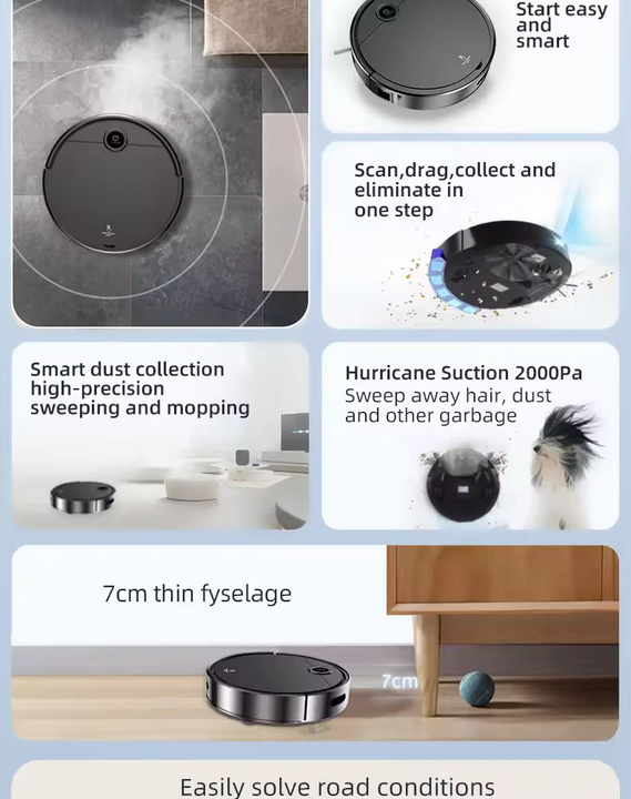 2000Pa Fully Automatic Robot Vacuum Remote Control App-Savvy Sweeping ...