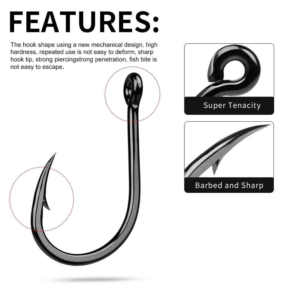 Hot 1/0- 10/0Fishing Saltwater Black Diamond Barbed Circle Hook ...