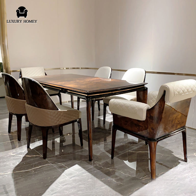 Italian High-End Luxury Dining Table Set - Rectangular Veneer