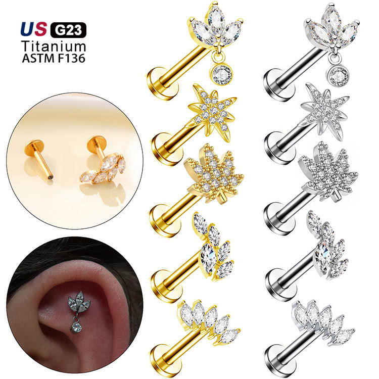 G23 Titanium Internally Threaded Flat Back Stud Copper Set CZ Labret ...