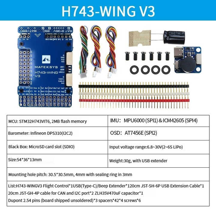 MATEK H743-WING V3 ArduPilot INAV 3-8S H743 Flight Controller 30.5X30 ...