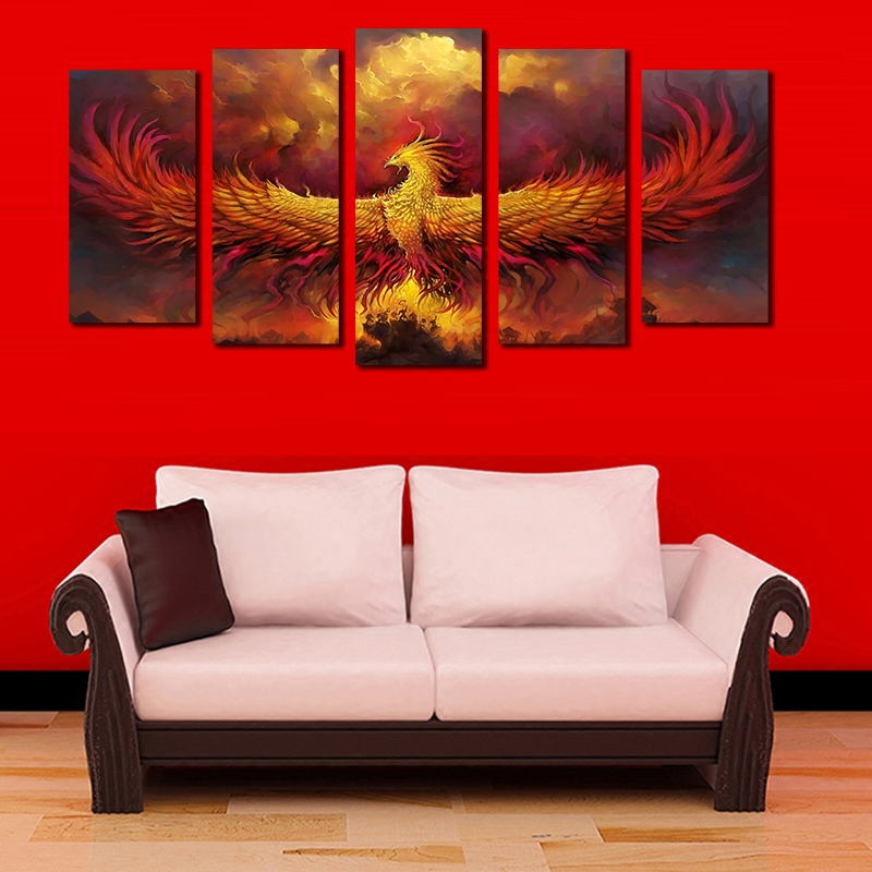 Supply HONGYACanvasAbstractPaintingModularWall Art 5 Pieces Fire ...