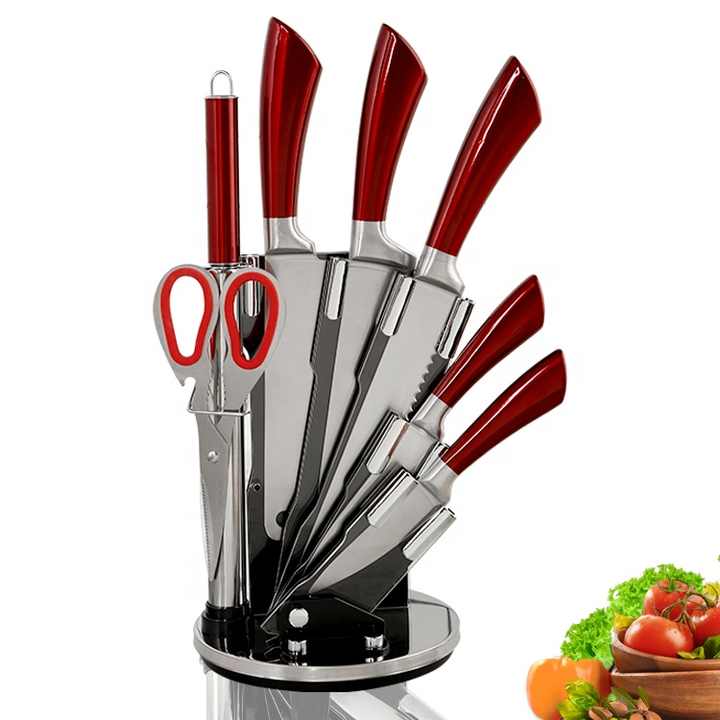 Red Steel Stainless Steel Cookware Butcher Knife Set Kitchen Chef Knife ...