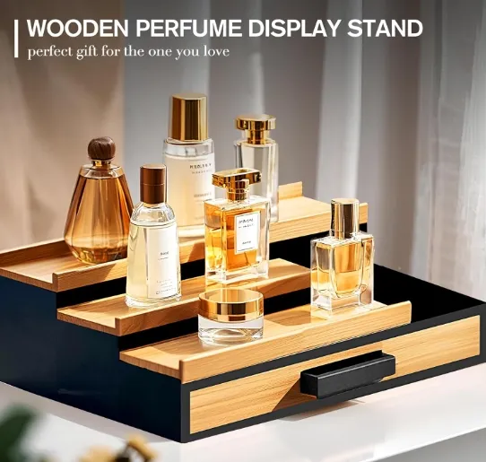 Addreen 3-Tier Bamboo Wooden Perfume Display Stand Modern Rectangular ...