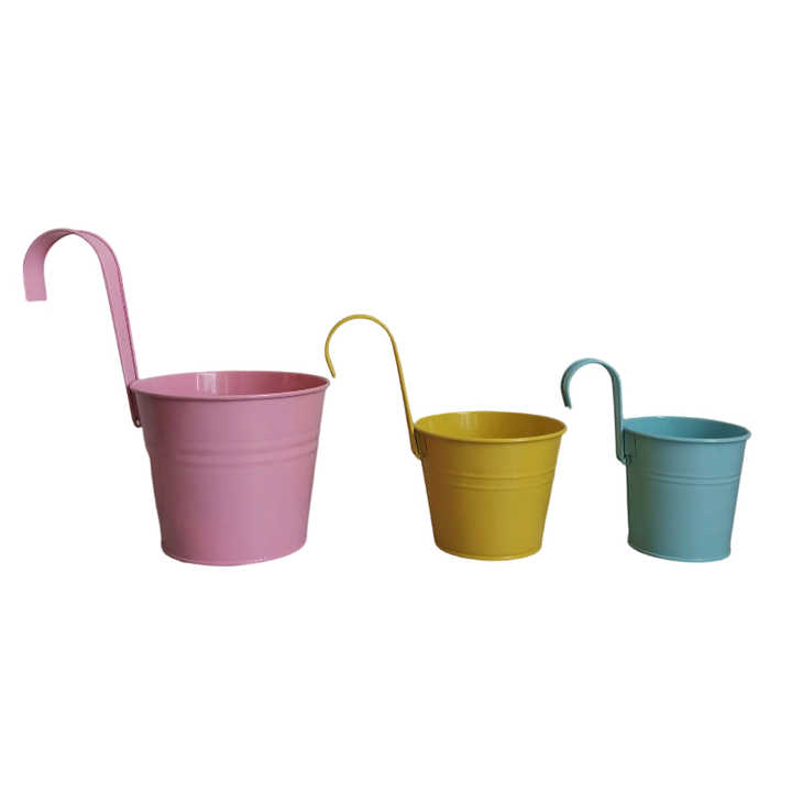 Candy-Colored Small Tin Buckets for Balcony Hooks & Suspended Planters ...