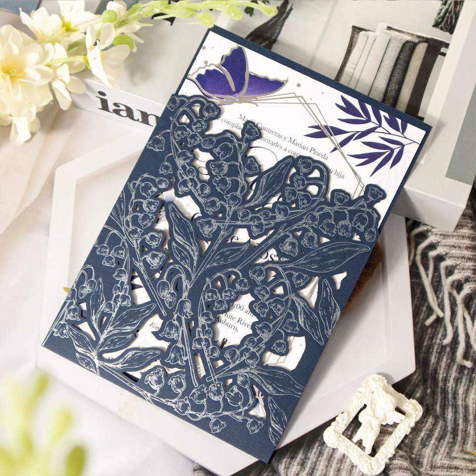 Luxury Laser Cut Wedding Invitation Set Embossed Gold Foil Custom for ...