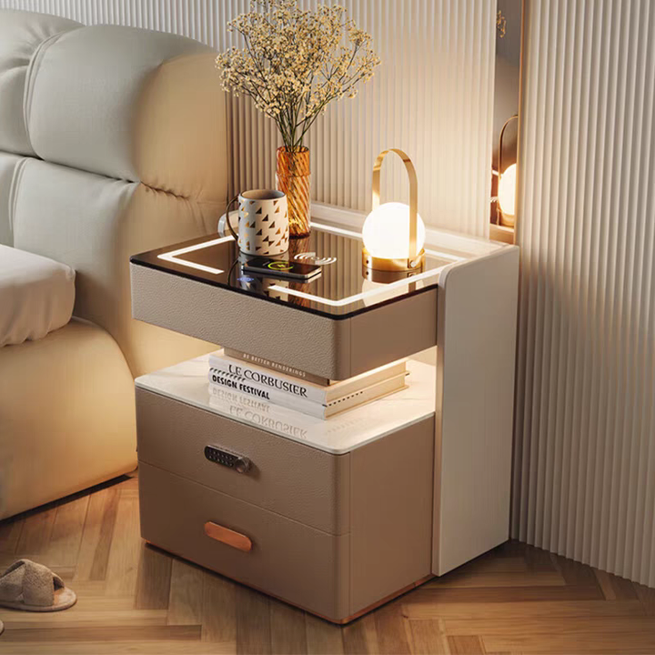 Modern Luxury Solid Wood Bedside Table with Smart Charging Function ...