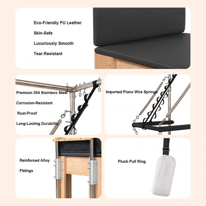 Luxury Foldable Pilates Reformer - Solid Maple Wood Cadillac Machine ...