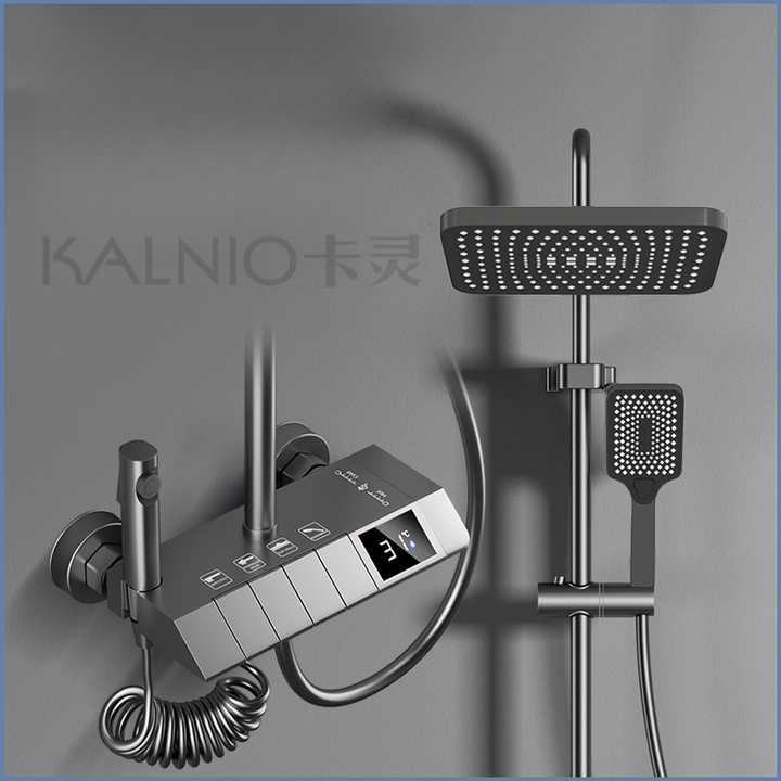Deluxe Gray4-button Temperature Display Digital Shower System Bathroom ...