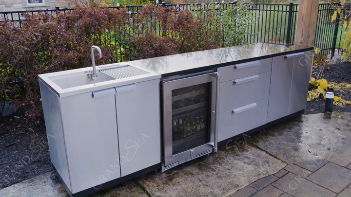 Outdoor Kitchen BBQ Kitchen Island Wheels Stainless Steel Garden BBQ ...