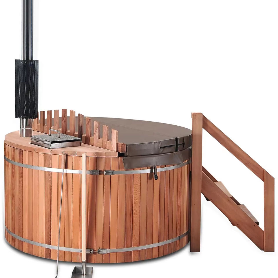Hachillspa Modern 4-5 Person Canadian Red Cedar Outdoor Wood-Fired Hot ...