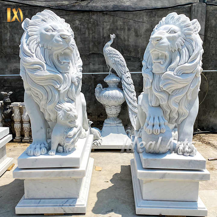 Large Outdoor Front Door Marble Stone Sit lion Statue Sculpture ...