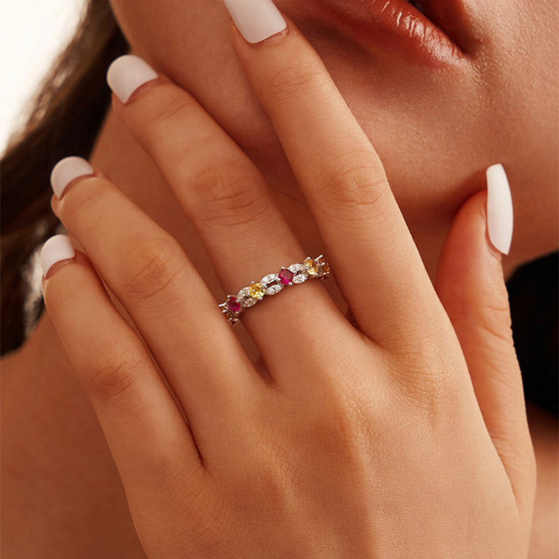 925 Sterling Silver Luxury Colored Zirconia Ring for Women - Gold ...