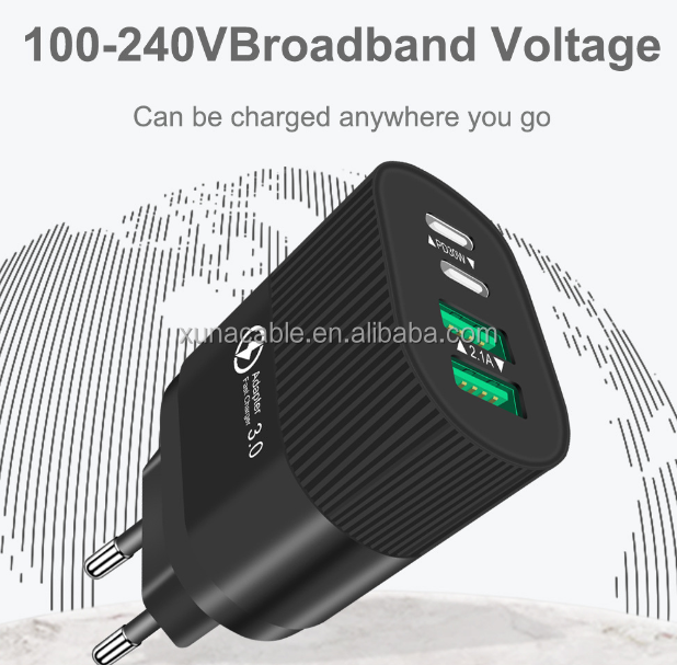 30w PD Dual Fast Charging 4-port 2USB+2PD QC3.0 Mobile Fast Charging ...