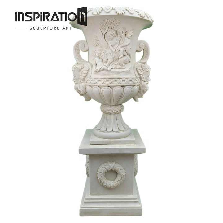 Ancient Stone Flower Pot - Roman Empire Round Cast Stone Vase