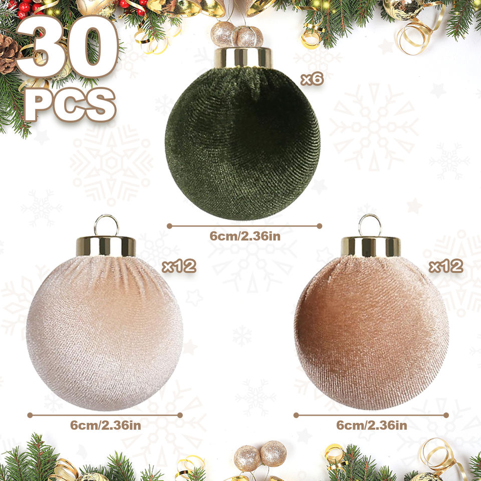 TANG XI Festive Fabric Wrapped Christmas Balls Decorations,30PCS,Set ...