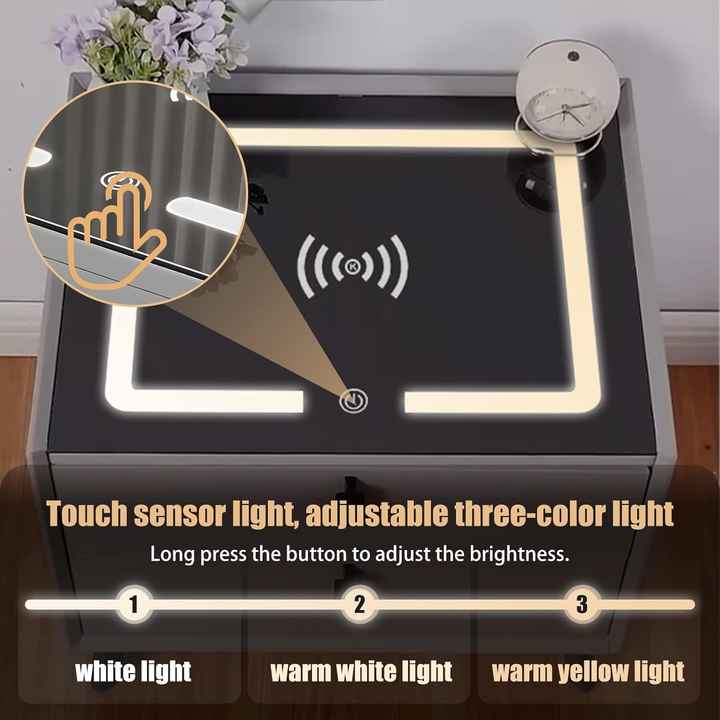 Light Luxury Smart Bedside Table Wireless Charging Night Side Table ...