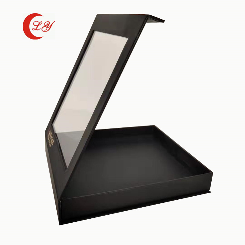 Custom Matt Black Paper Magnetic Closure Clear Window Gift Box ...