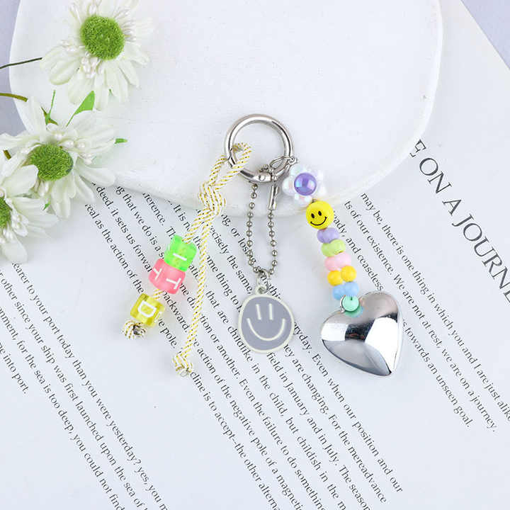 New design fashion mini tassel keychain cute beaded key ring love bag ...