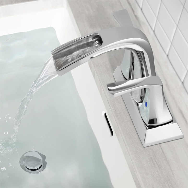 Modern Design 2-Handle Chrome Waterfall Spout Bathroom Faucet Ceramic ...