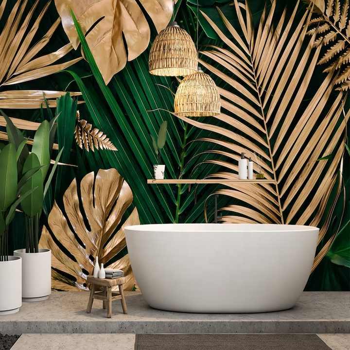 Custom Wallpaper - Golden Tropical Leaf Design for Home