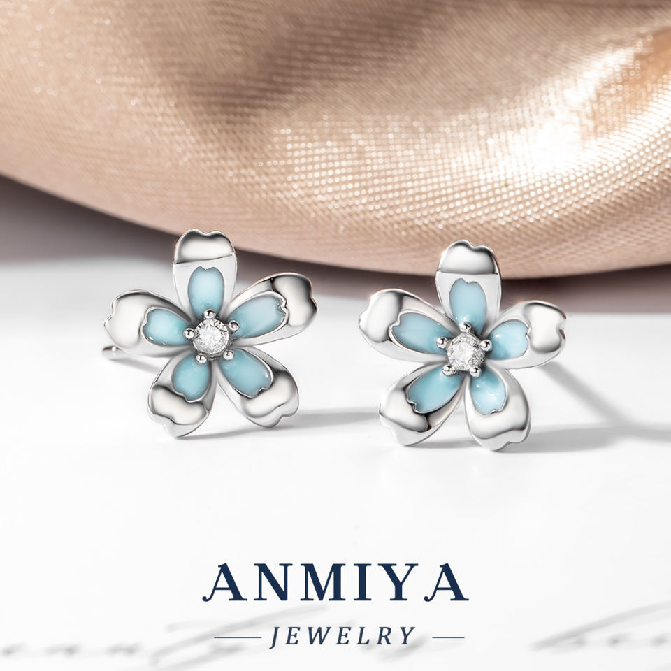 Elegant S925 Silver & Enamel Flower Stud Earrings Hypoallergenic Daily ...