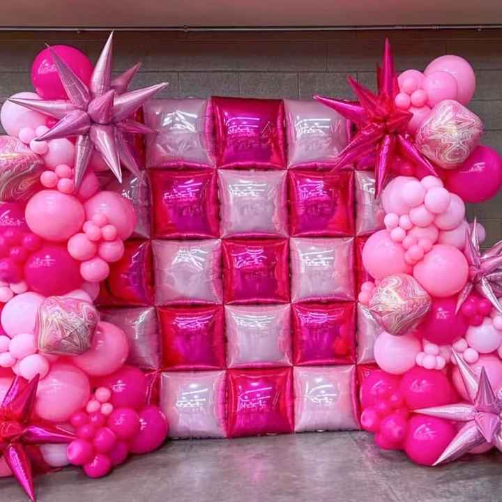 Foil Square Balloon Backdrop Wall with Latex Starburst Balloons Arch ...