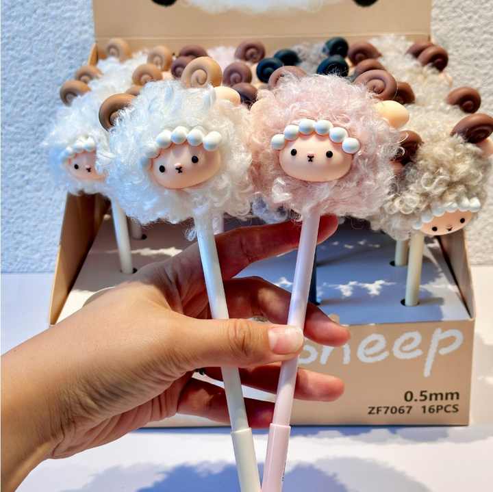 Creative Lamb Fur Ball Gel Pen Cute Little Sheep Black Water-Based Signature Pen with Stress ...