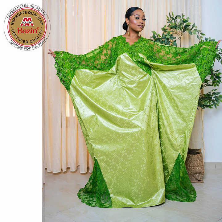 African Customize Bazin Dresses With Embroidery Net Lace Nigerian Mali ...