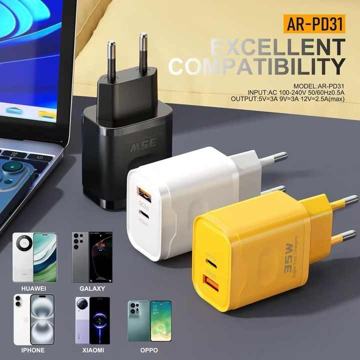 EU/US/UK Plug 35W USB-C PD Fast Charger Mobile Phones Quick Charging ...