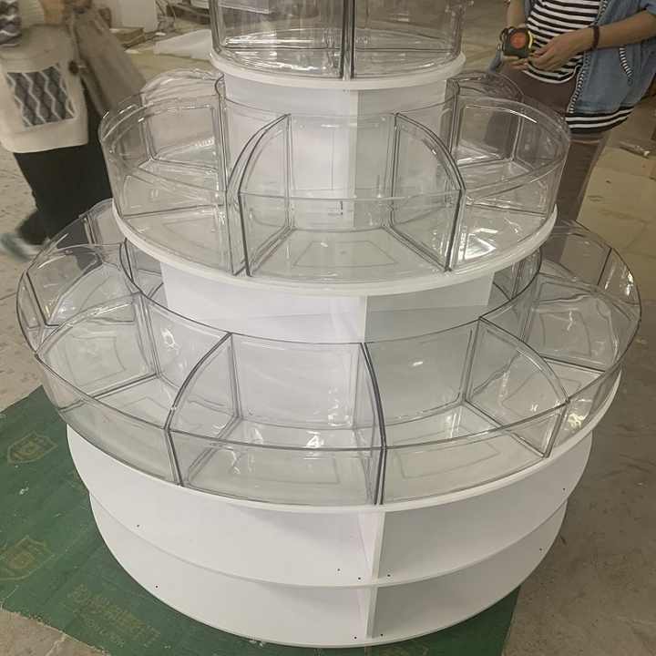 Supermarket island display shelf with storage cabinet perfect for candy and snacks sales and ...