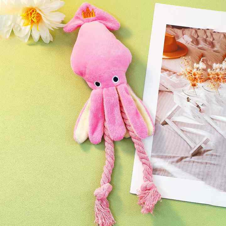 Cute Dog Chew Toys Stuffed Octopus with Squeaky Feature Durable Rope ...
