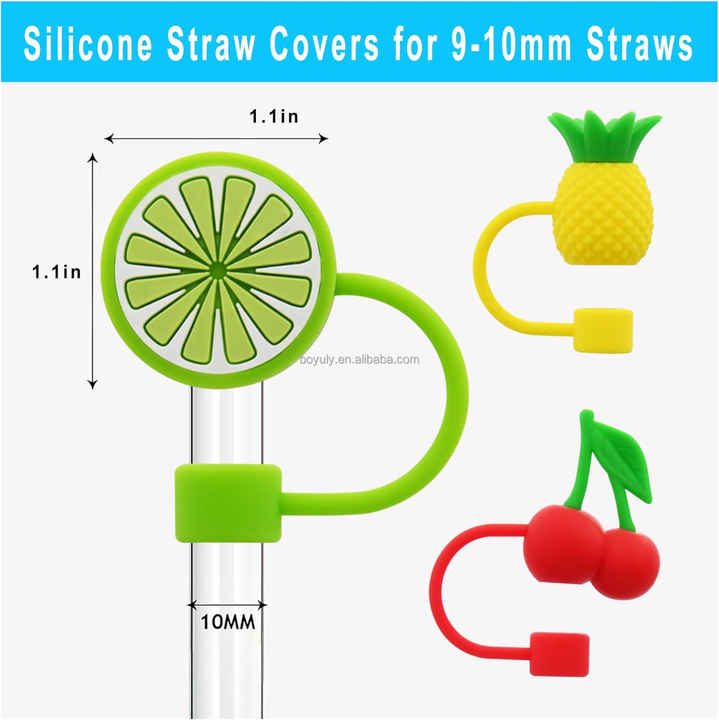Cute Fruit 3D Straw Topper Silicone Material Straw Cover Cap Cherry ...