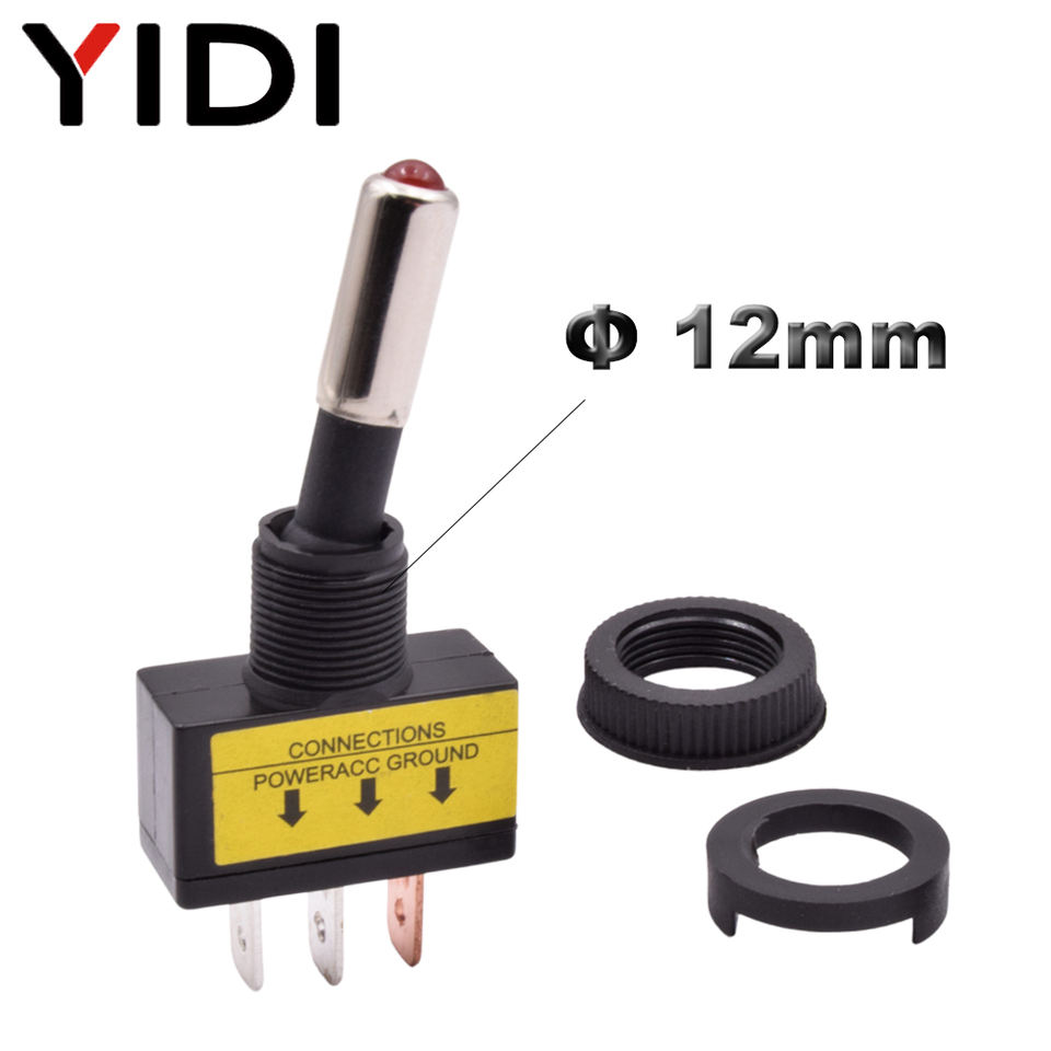 12mm on OFF LED 12V 24V 3 Pin SPST Push Locking Lever Auto Plastic ...