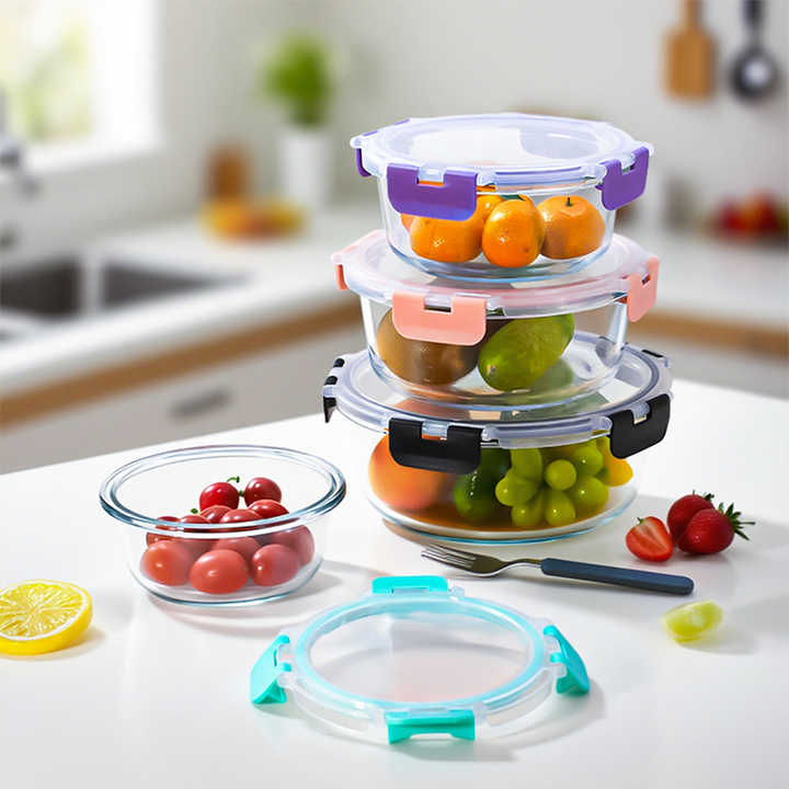 Borosilicate Glass Container with Multiple Choice PP Buckle Lids ...