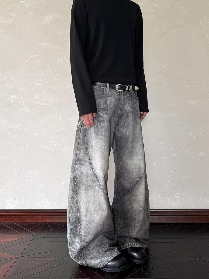 Men Phalanx Stitch Jeans Bone Seam Detail Denim Pants Relaxed Fit ...
