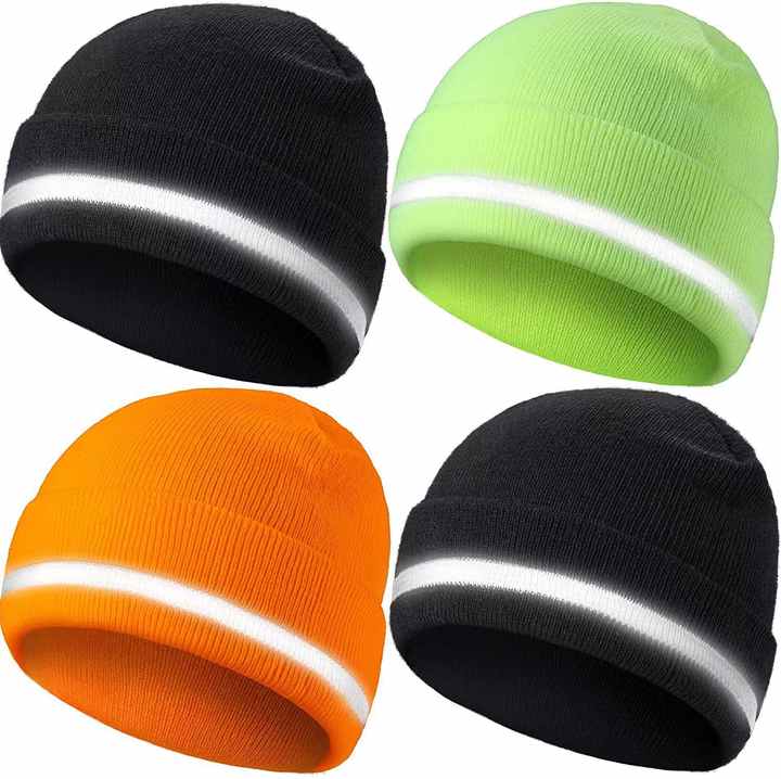 Reflective Stripe Knit Hat Adult Night High Visibility Solid Acrylic ...